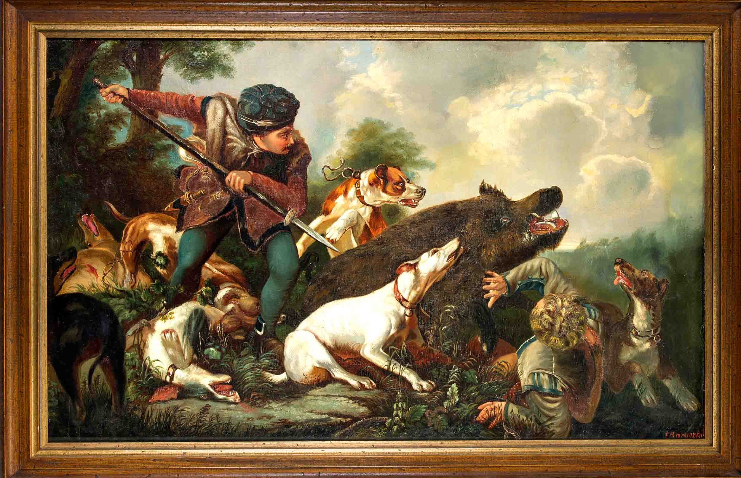 Hermann Freese | Dramatisches Jagdbild einer Sauhatz | MutualArt