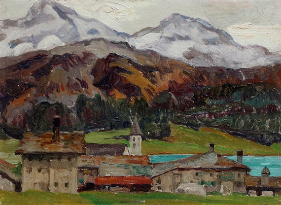 Sigismund Righini | Silvaplana. Dorf mit Piz Surlej (1904) | MutualArt