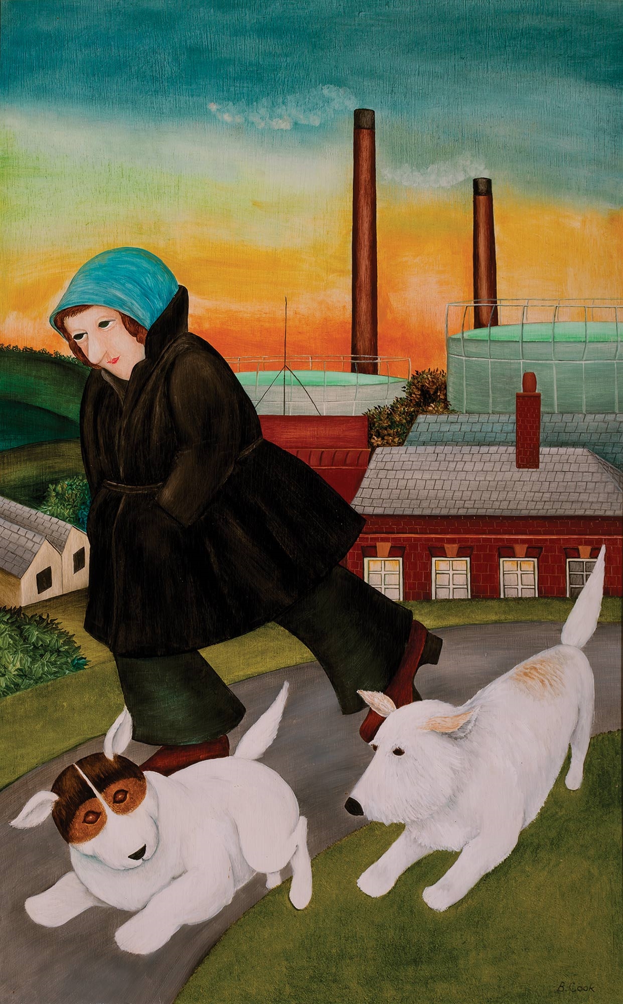 Beryl Cook | Woman with Dogs on the Hoe | MutualArt
