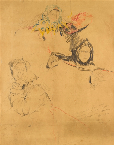 Filipp Malyavin Maljavin | Two drawings of Russian peasants | MutualArt