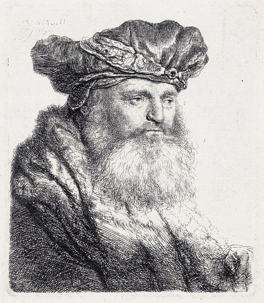 van Rijn Rembrandt | Bearded Man in a Velvet Cap with a Jewel Clasp ...