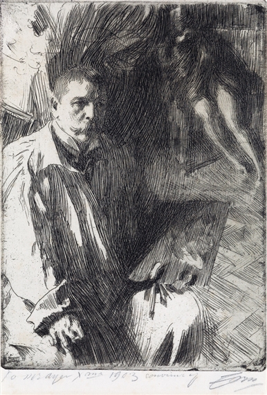 Anders Zorn | Self Portrait with Model II (1899) | MutualArt