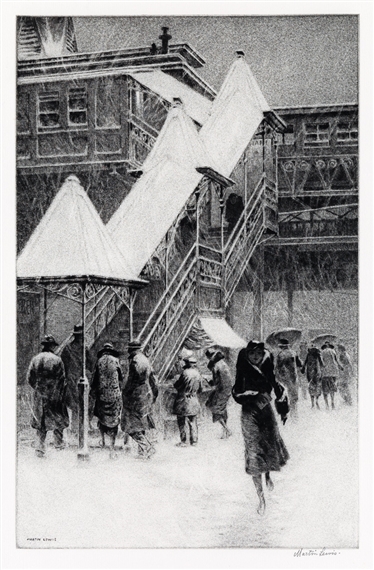 Martin Lewis | Snow on the El (1931) | MutualArt