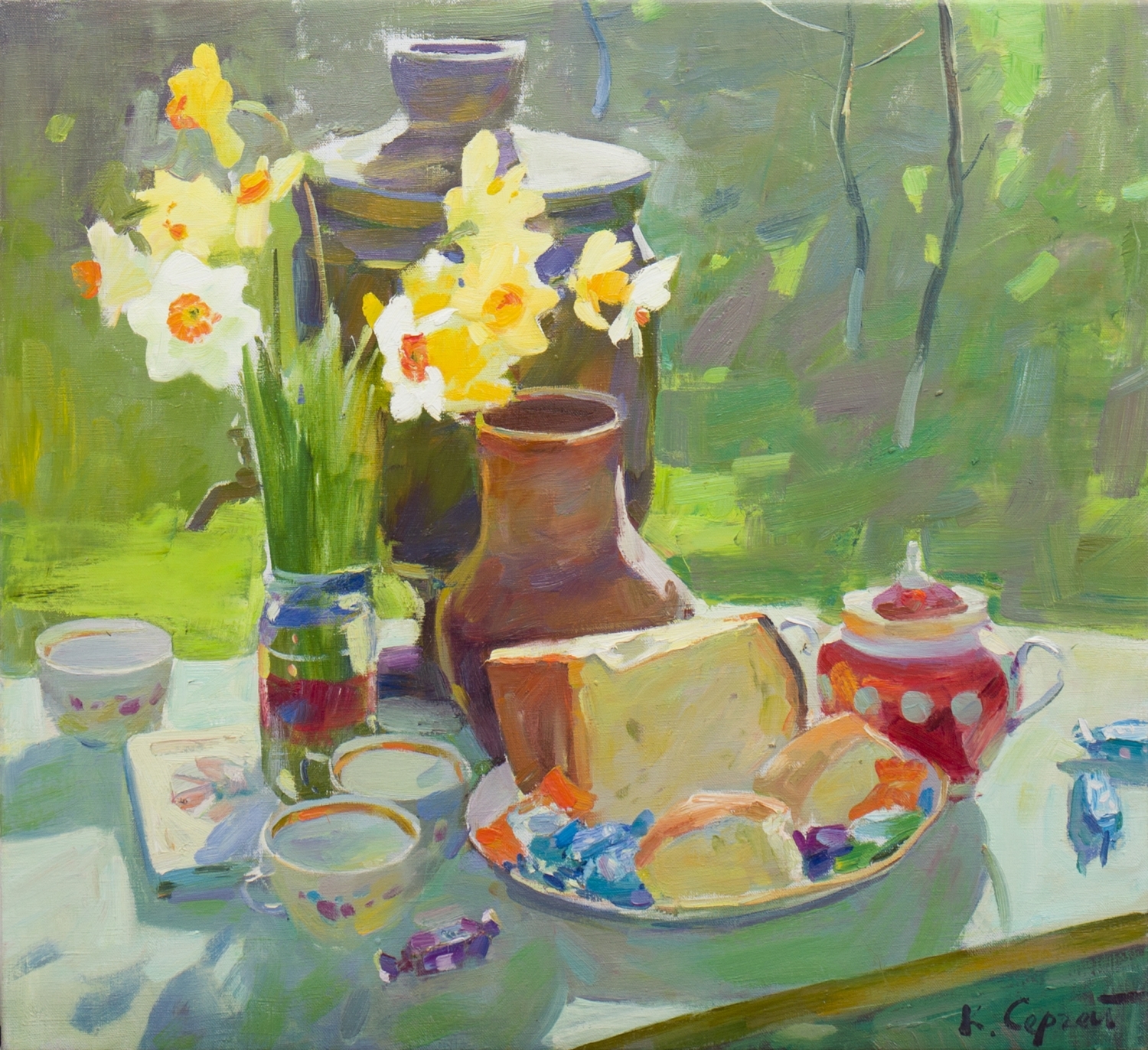 Sergey Kovalenko | STILL LIFE WITH DAFFODILS AND FRUIT (2017) | MutualArt
