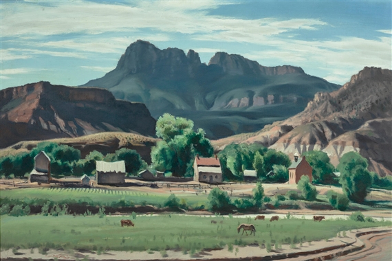 Emil Kosa Jr. | Animals Grazing by a Farm with the Superstition ...