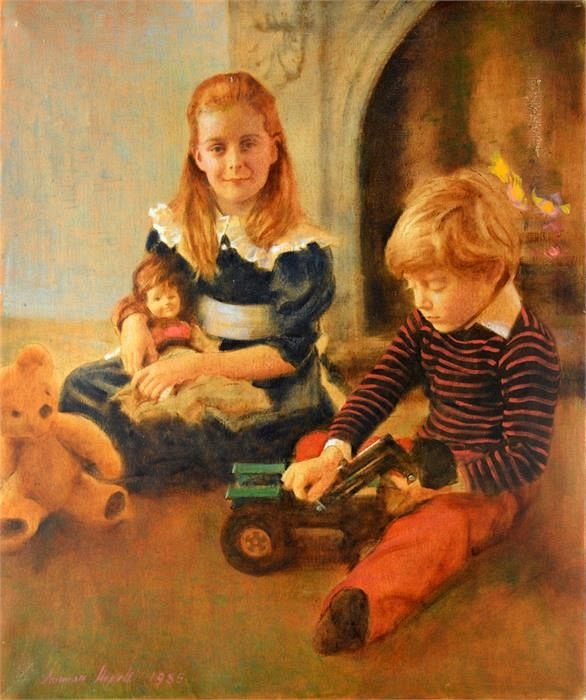 Norman Hepple | portrait of the artist's daughter and young boy playing ...