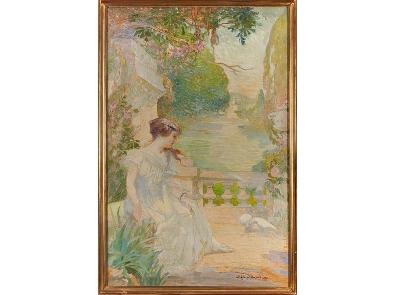 Paul-Louis Lavalley | Jeune femme aux colombes | MutualArt