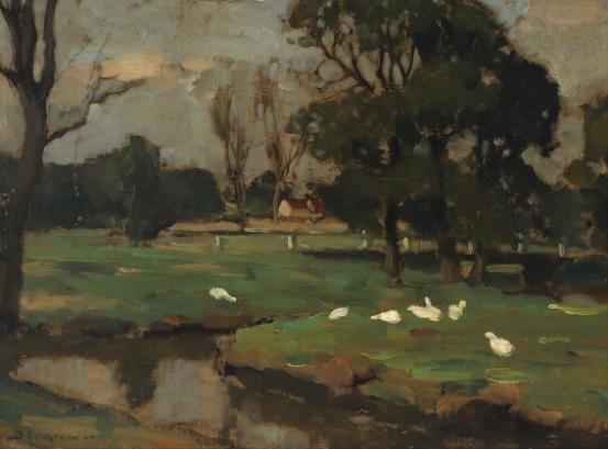 Bertram Priestman | A landscape with geese (1903) | MutualArt