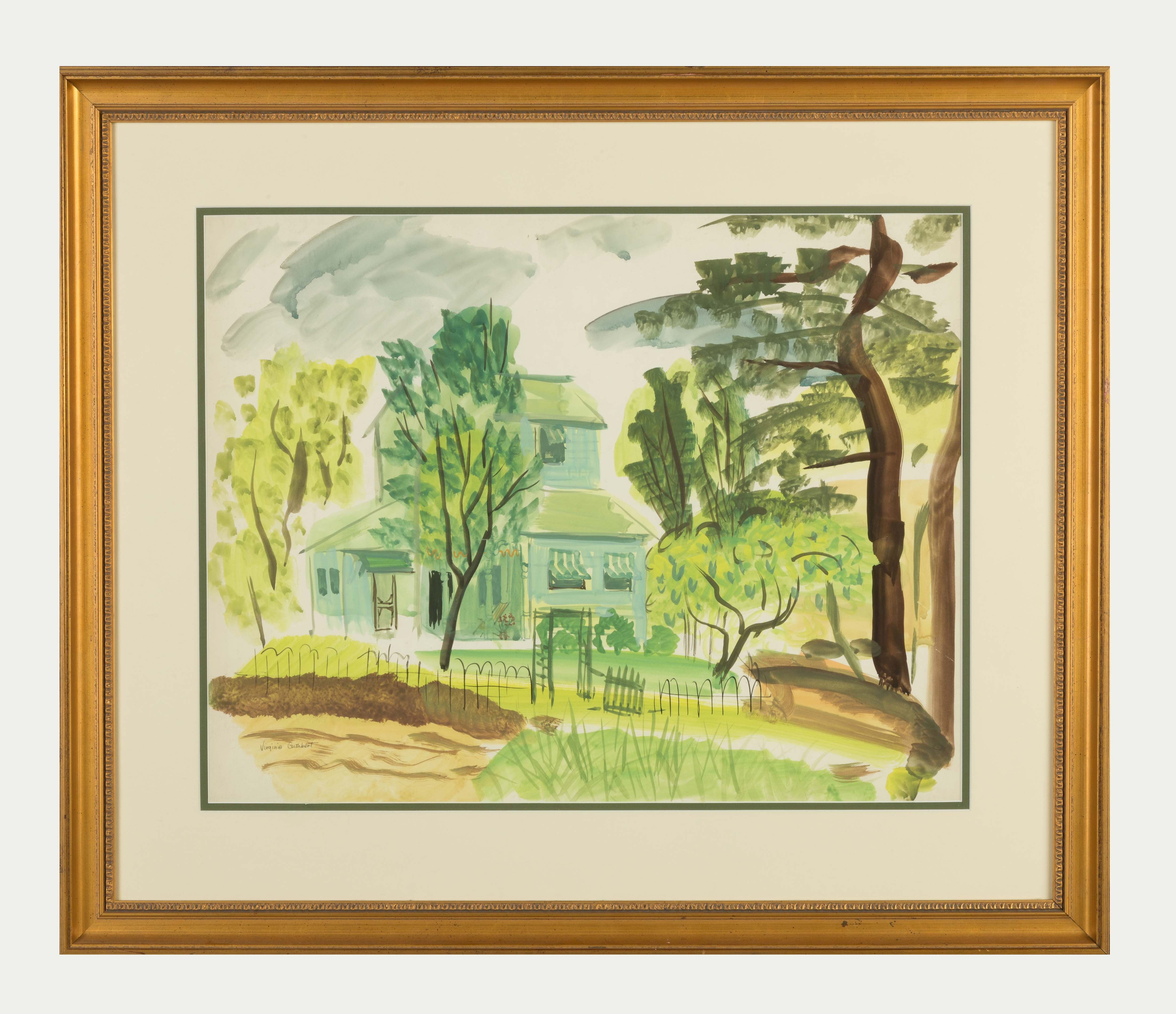 Virginia Cuthbert | Watercolor with Blue House | MutualArt