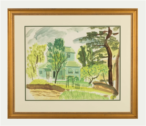 Virginia Cuthbert | Watercolor with Blue House | MutualArt