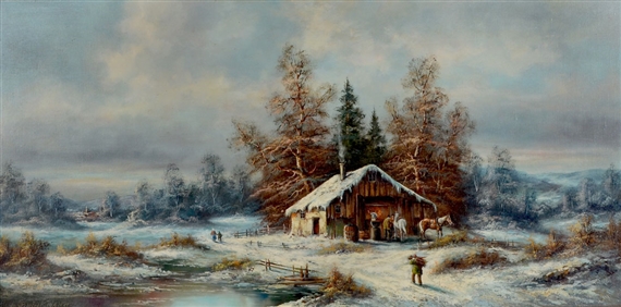 Albrecht Brinkmann | 2 Works: Large Panoramic Winter Scene, European ...