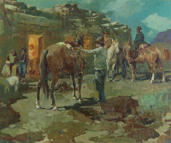 Wil Timpe | Roman Trading Post, figures and horses outside an adobe ...