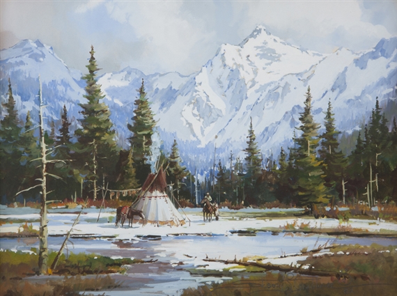 Sherry L. Gribben | Spring Thaw, Native American figures with horses ...