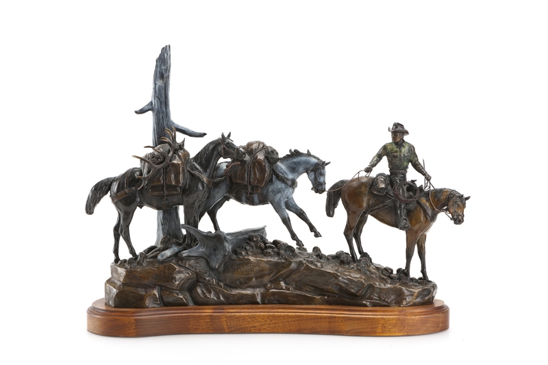 Terry Murphy | Down the Divide, cowboy leading packhorses through rough ...