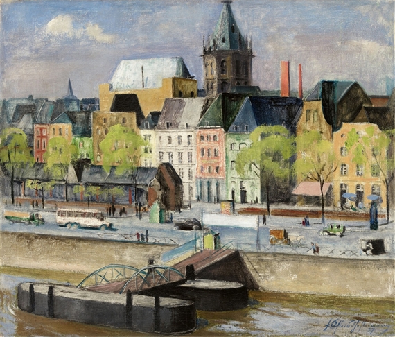 Friedrich Ahlers-Hestermann | Blick vom Rhein auf das Rathaus in Köln ...