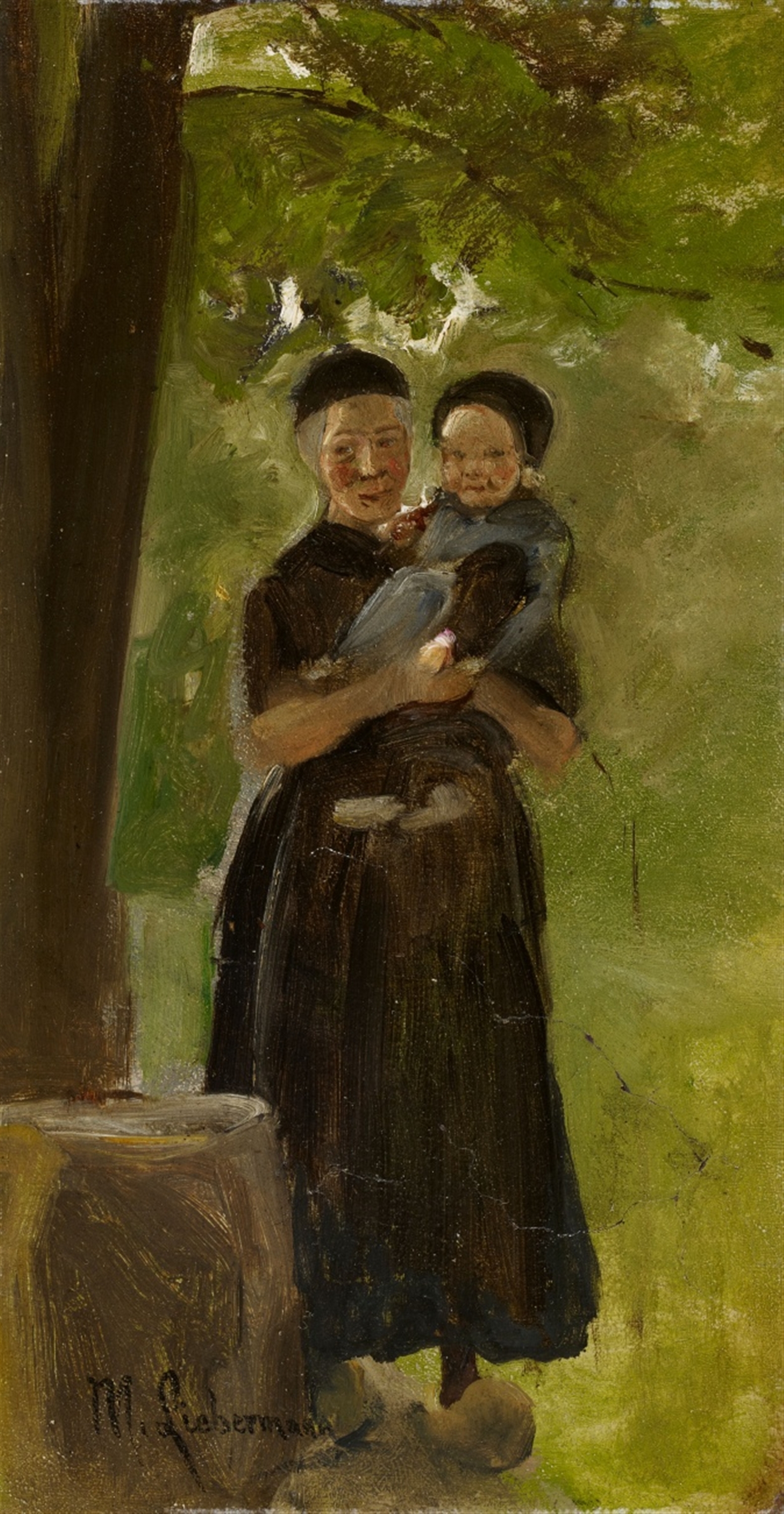 Max Liebermann | Mutter mit Kind unter Bäumen stehend (1898) | MutualArt