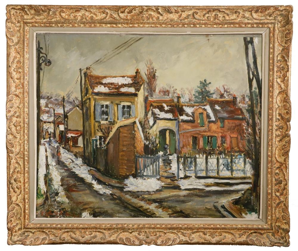 Fernand Laval | Impressionist Corner House Scene in Winter (1946 ...