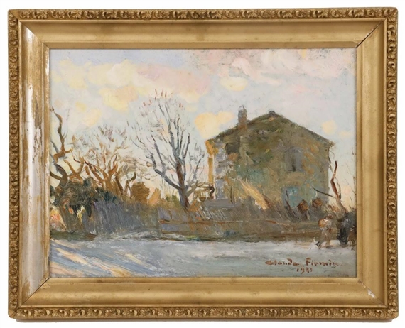 Claude Firmin | House and Treeline in Winter with Two Figures (1931 ...