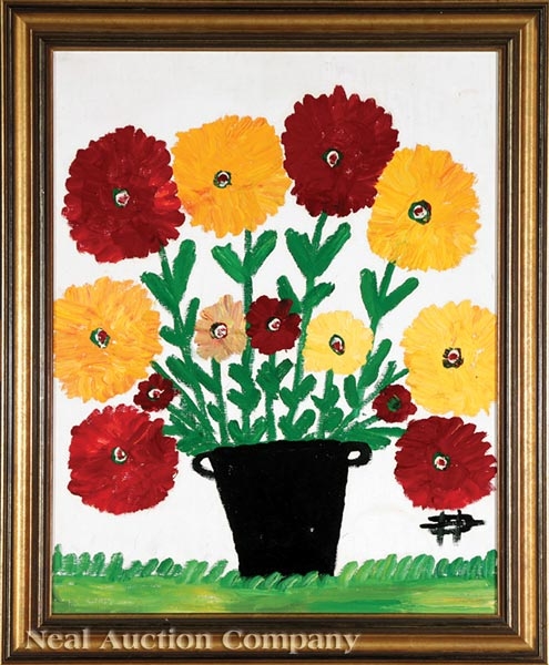 Clementine Hunter | A Pot of Zinnias | MutualArt