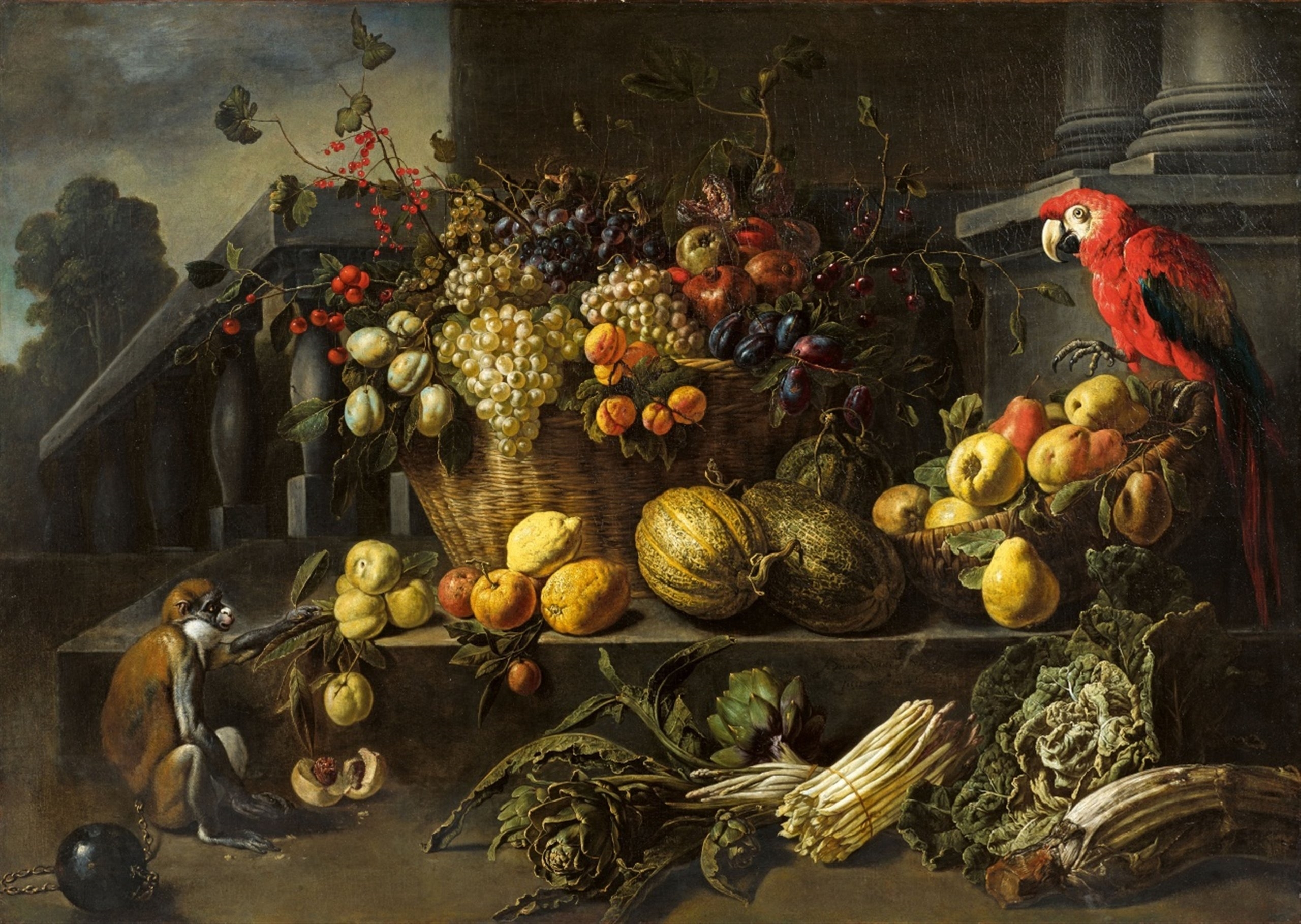 Adriaen Van Utrecht | Still Life with Fruits, Vegetable and a Parrot ...