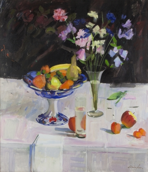 John Cunningham | Still Life with Sweet Peas | MutualArt