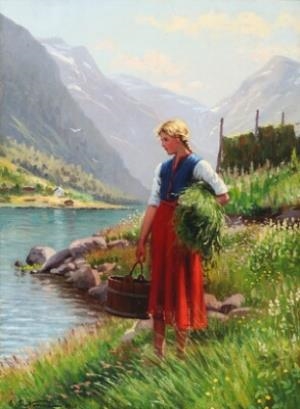 Emma Pastor Normann | Norwegian landscape with a young woman | MutualArt