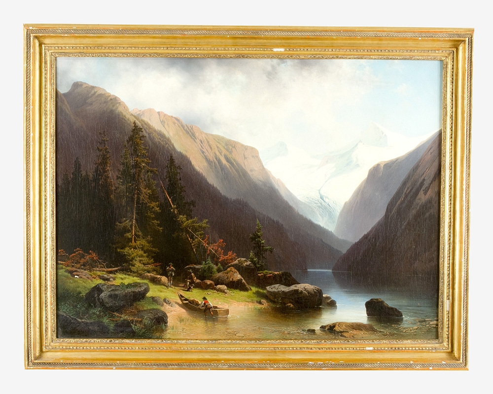 Josef Holzer | The Gosausee in the Salzkammergut with hunters and a ...