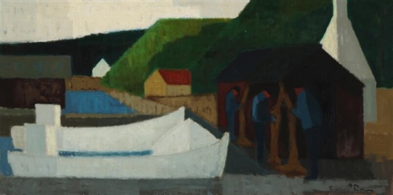 Axel Munch | Habour with fishermen and smokehouse | MutualArt