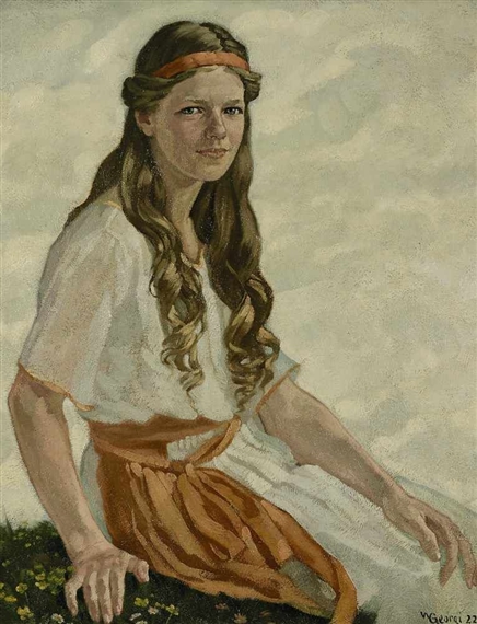Walter Georgi | Portrait einer jungen Frau in weißem Kleid (1922 ...