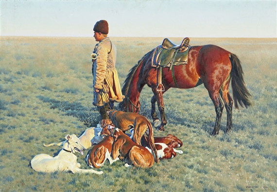 Hugo Ungewitter | A cossack with his horse and resting dogs (1931 ...