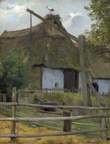 Hermann Stockmann | Reetgedeckte Scheuer mit Storchennest in Wustrow ...