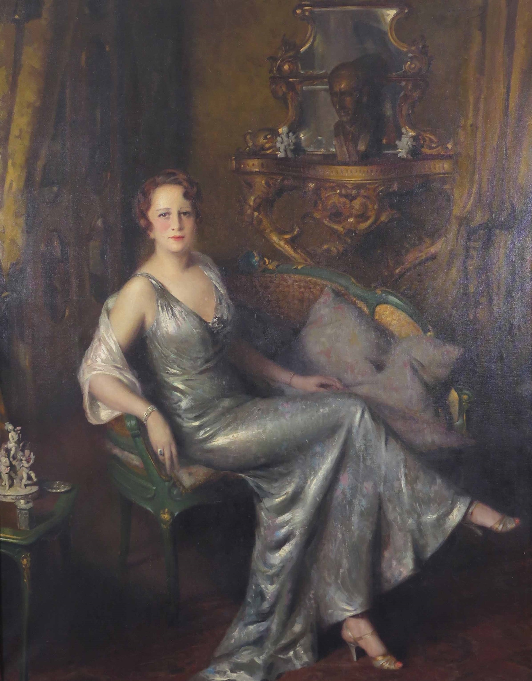 M. Cavalin | Portrait of a lady in evening dress, full length seated in ...