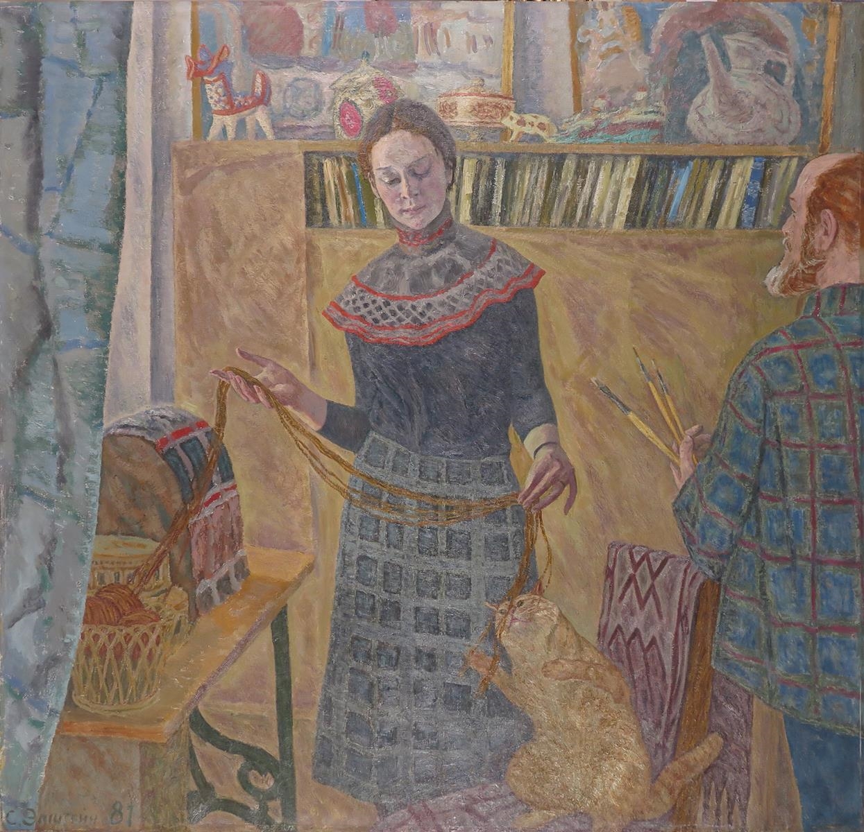 Soloman Epstein | Self portrait with the artist's daughter and cat ...