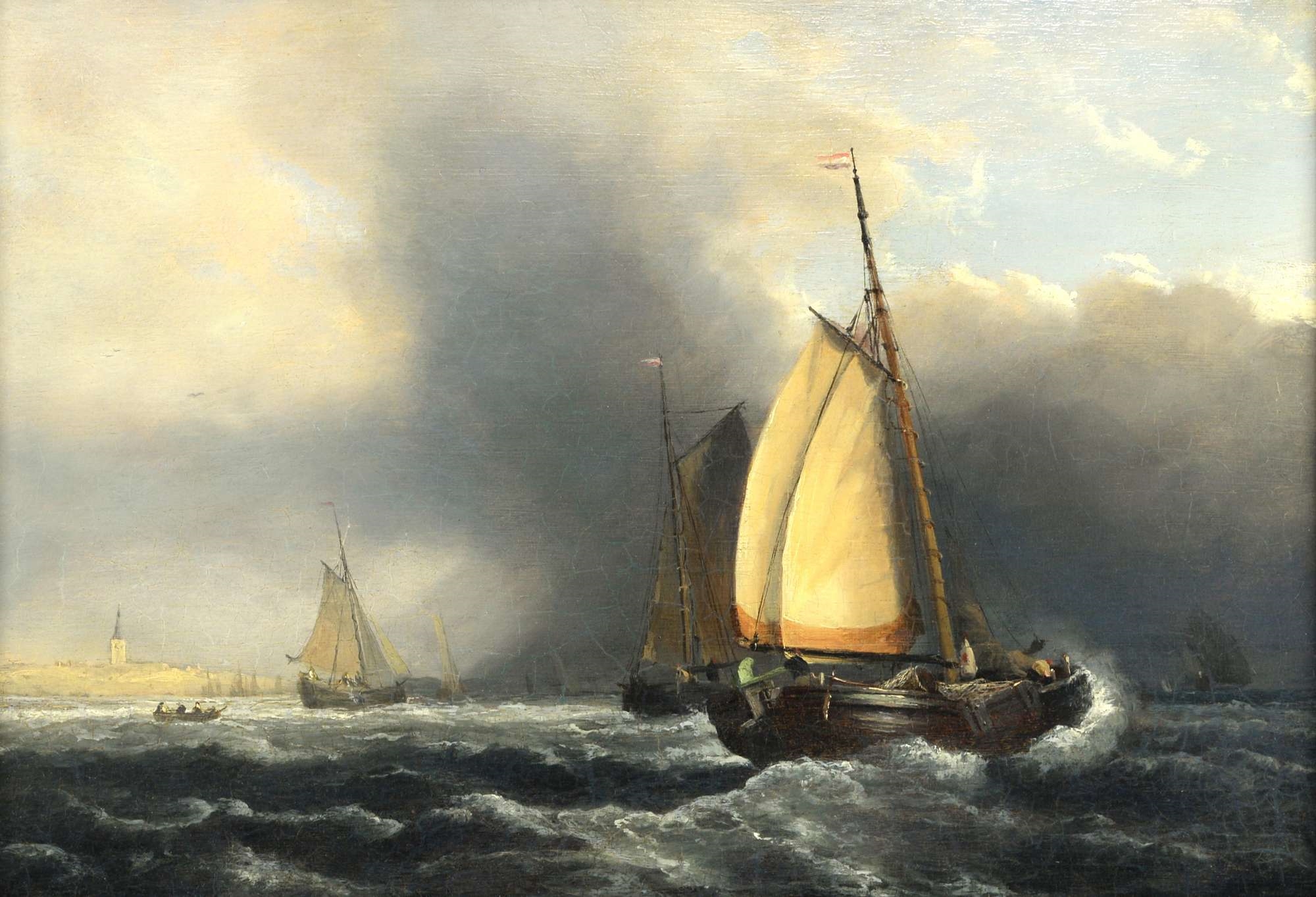 John Wilson | Sailing vessels in a rough sea, flying the Dutch ensign ...