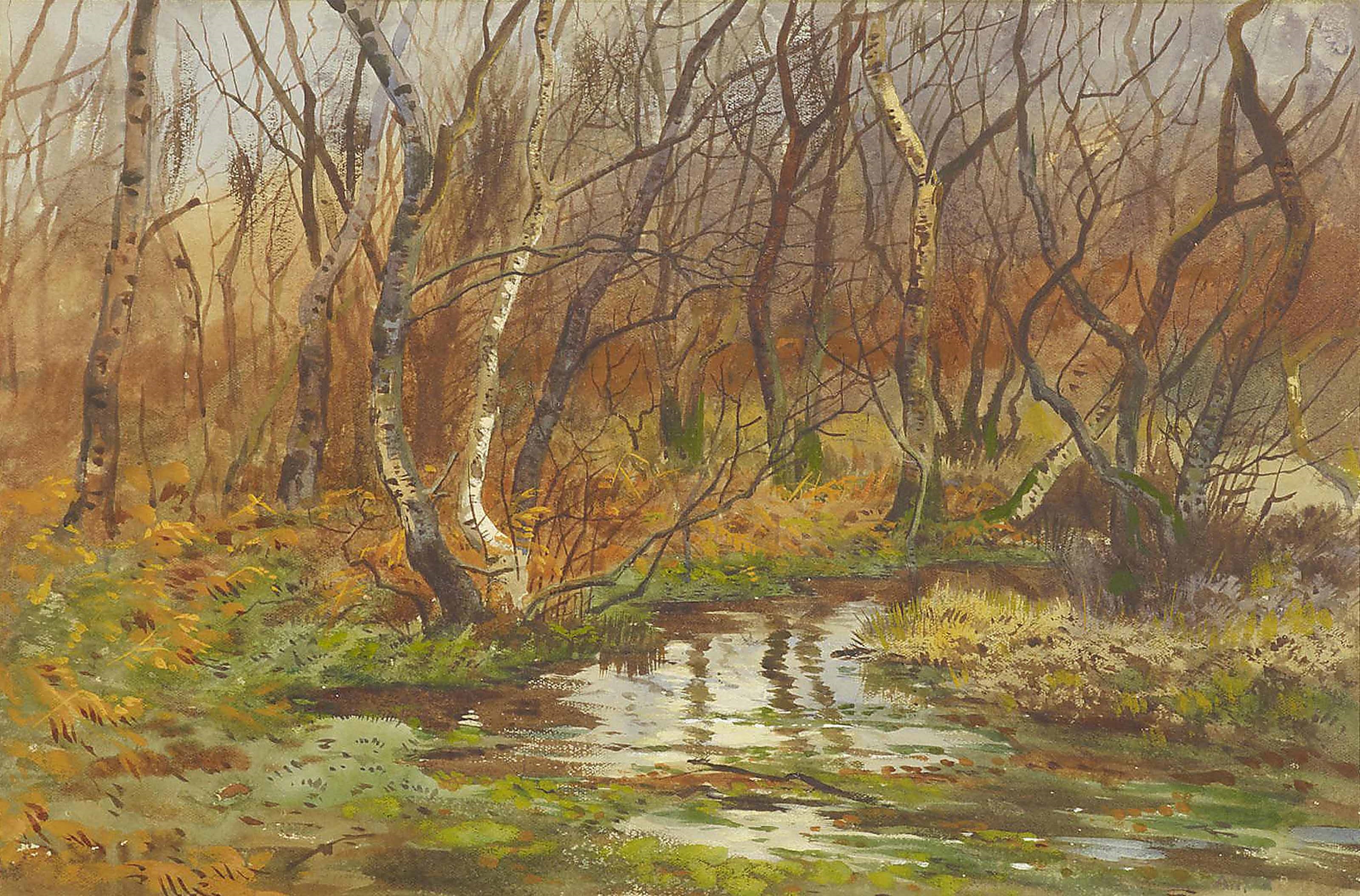 Archibald Thorburn | A Burn Through Silver Birches in Autumn | MutualArt