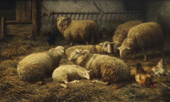 Eugène Rémy Maes | Sheep in a stable (1922) | MutualArt