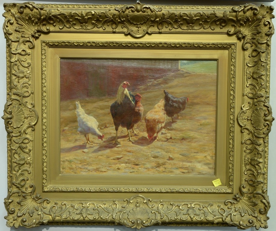 Walter Douglas | Rooster with Hens in Barnyard | MutualArt