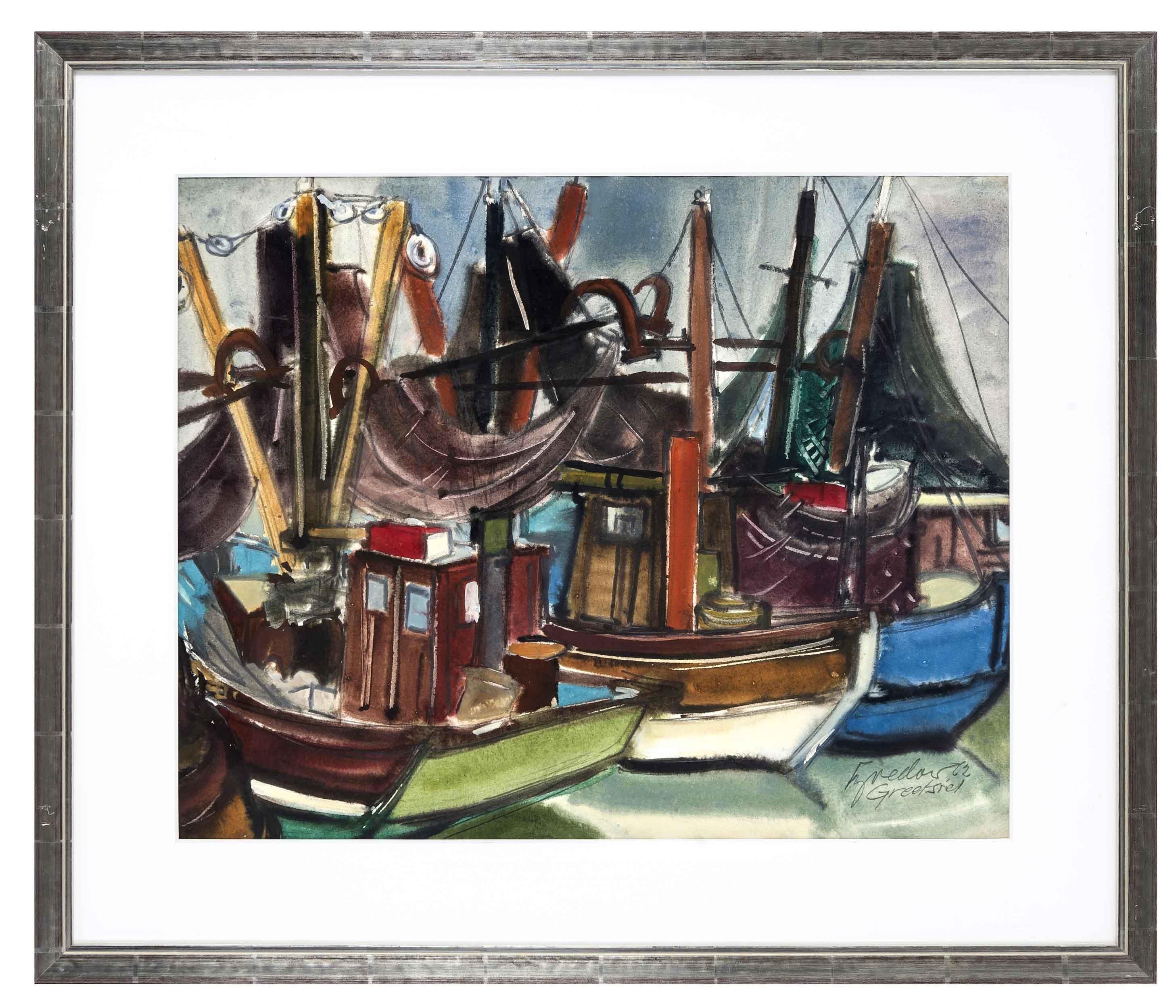 Rudolf Bredow | Bunte Fischerboote im Hafen von Greetsiel (1962 ...