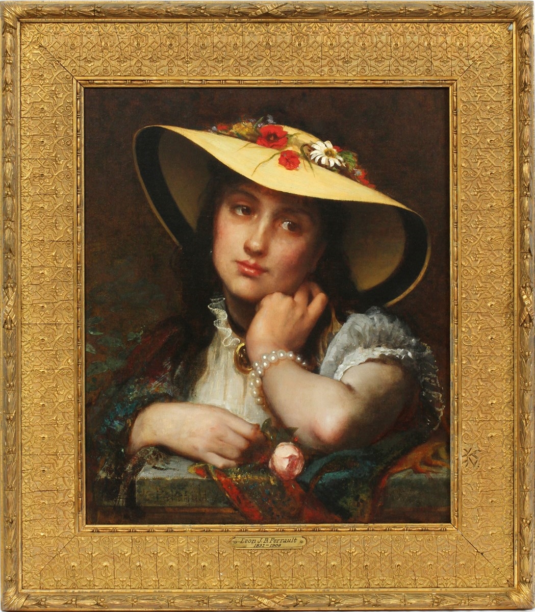 Léon Jean Bazile Perrault | GIRL WEARING HAT WITH FLOWERS (1873 ...