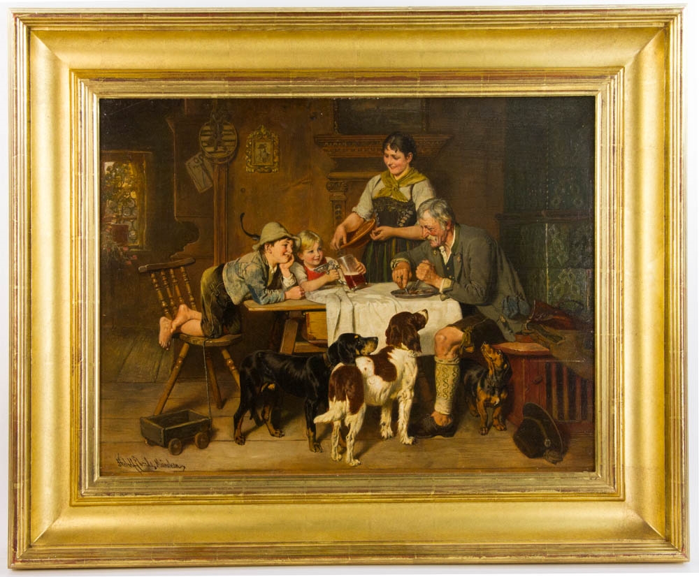 Adolf Eberle | Family at the table with children and dogs | MutualArt