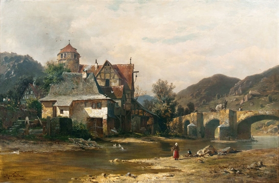 Max Fritz | Houses by the River (1887) | MutualArt