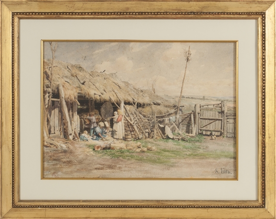 Wilhelm Hahn | Country farm with peasant family | MutualArt