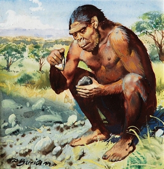 Zdeněk Burian | Homo Habilis Making Stone Tools | MutualArt