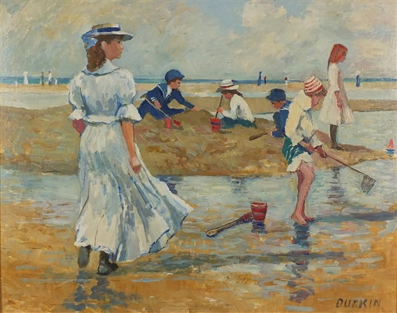 Tom Durkin | Figures Playing on the Beach | MutualArt