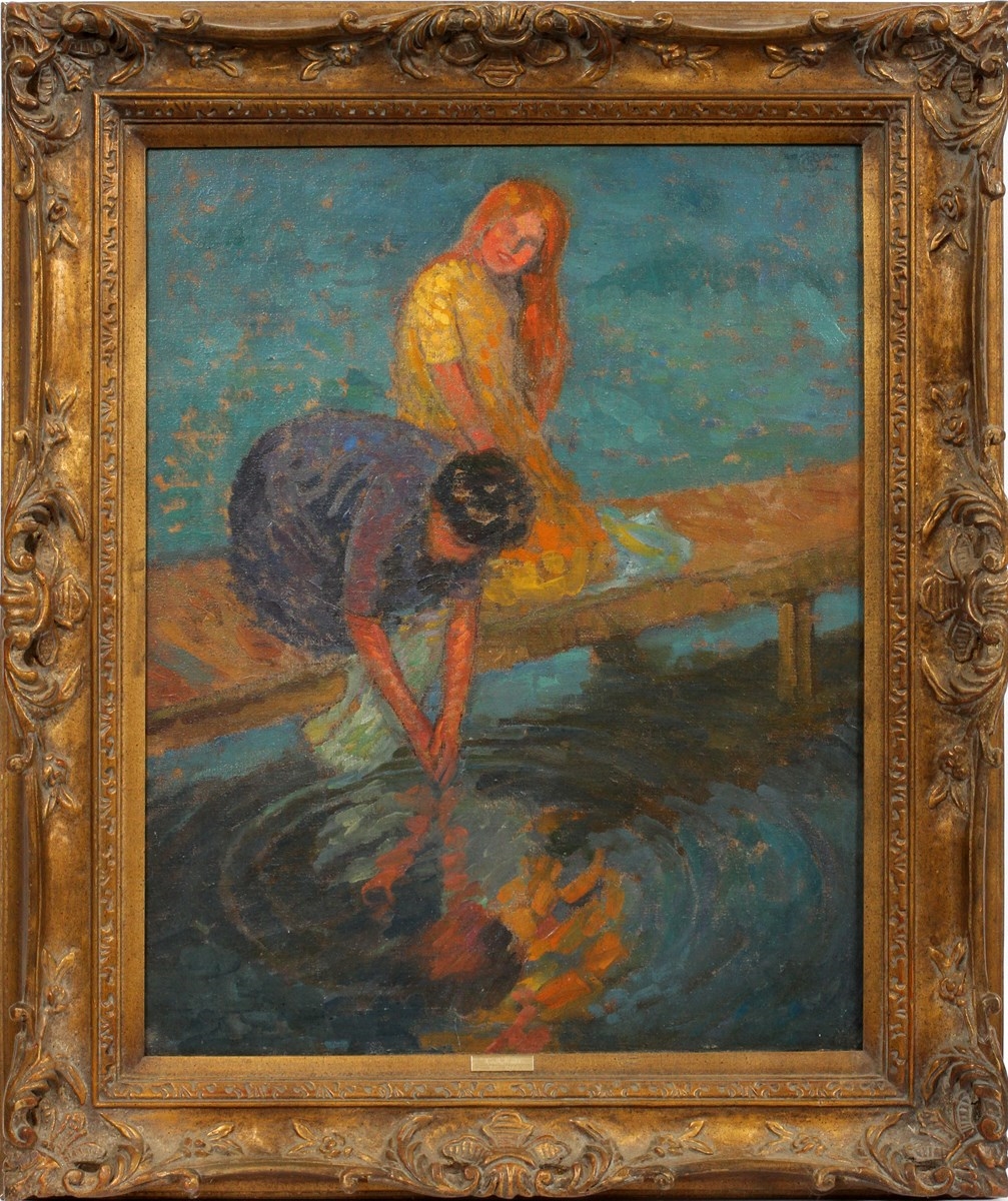 Roy Charles Gamble | WOMEN AND GIRL ON DOCK | MutualArt