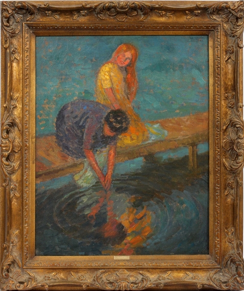 Roy Charles Gamble | WOMEN AND GIRL ON DOCK | MutualArt