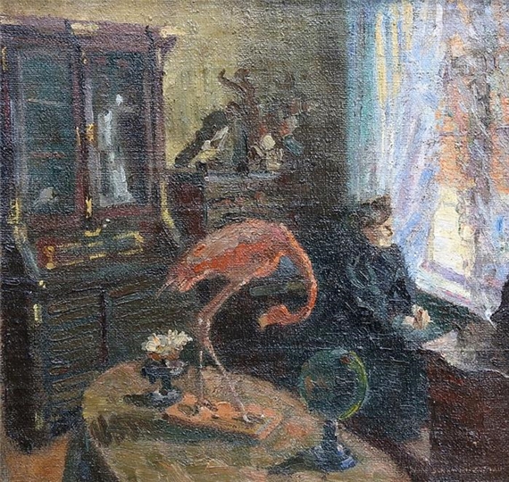 Max Rudolf Schramm-Zittau | Sitzende Frau am Wohnzimmerfenster mit ...