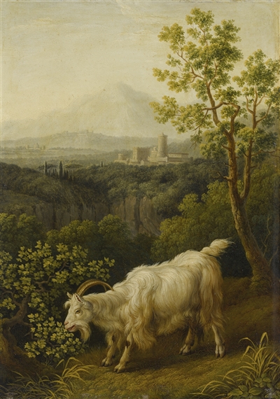 Jacob Philippe Hackert | A MALE GOAT IN AN ITALIANATE LANDSCAPE | MutualArt