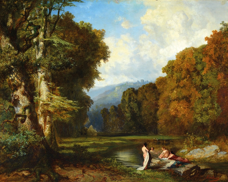 Louis Gallait | Women bathing in a river valley, in the background a ...