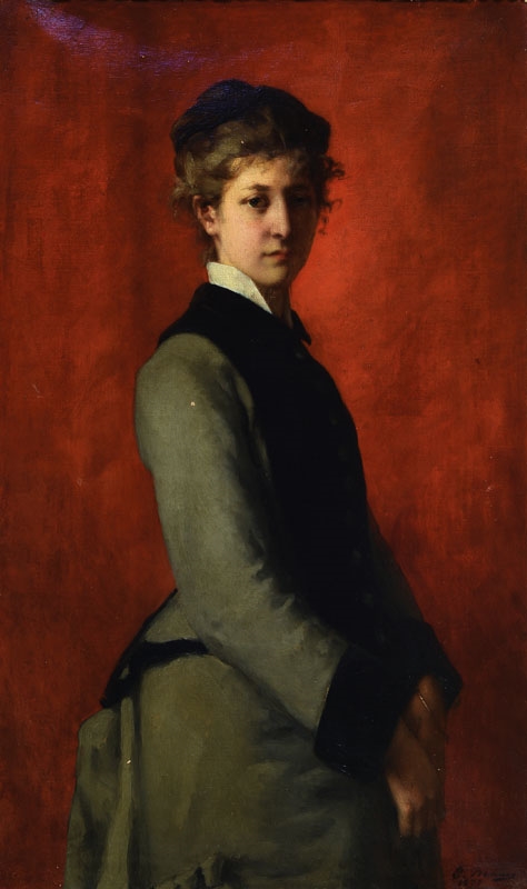 Emmanuel Benner | Young woman in three-quarter portrait in green black ...